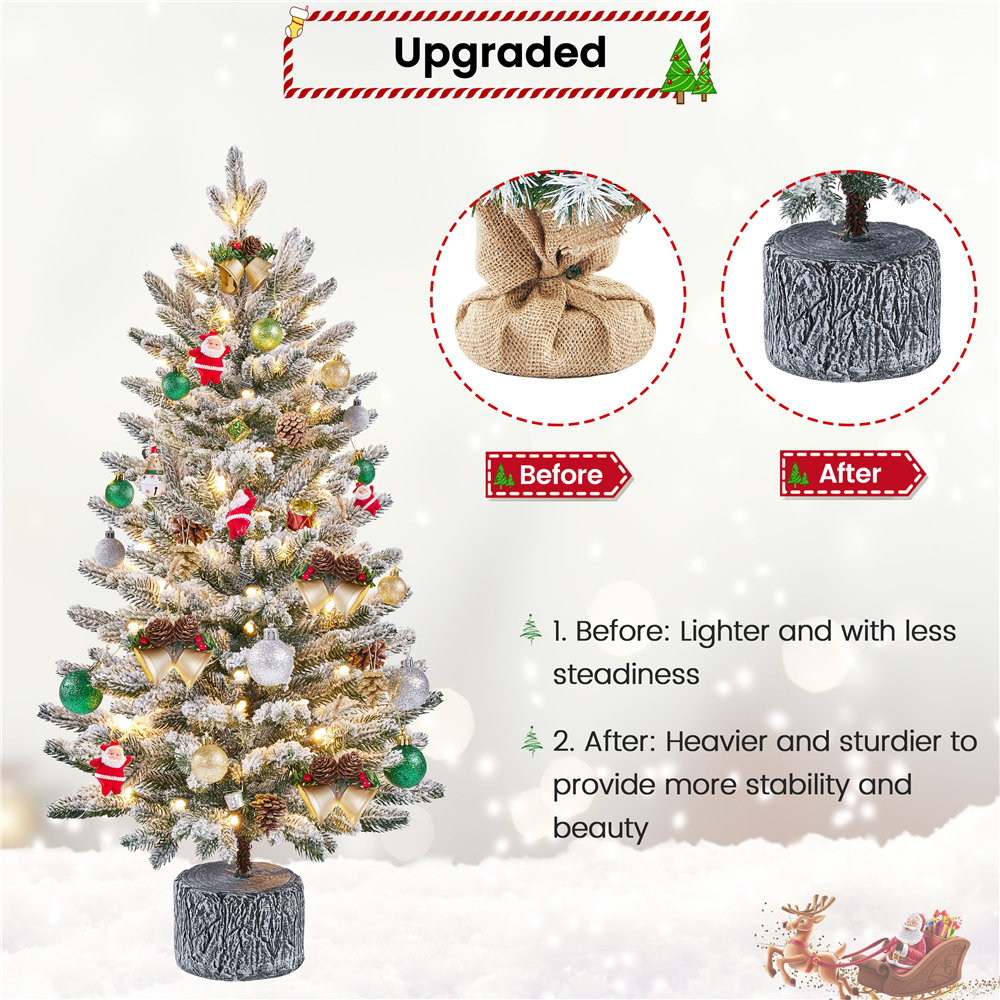 The Holiday Aisle® Pre-lit Potted Flocked Tabletop Christmas Tree & Reviews | Wayfair